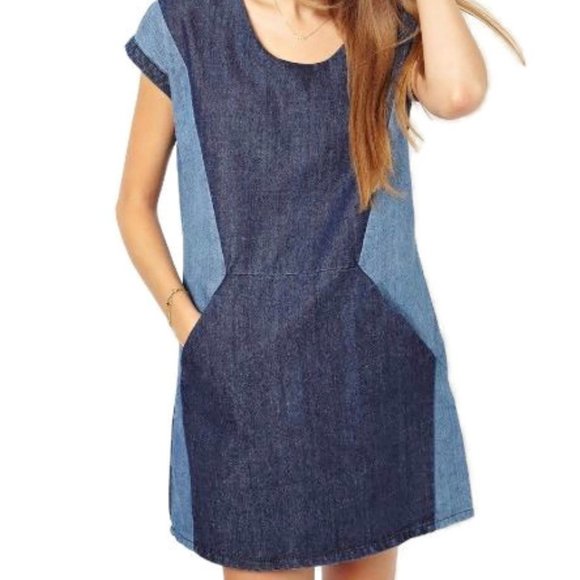 ASOS | Dresses | Asos Colorblock Denim Mini Dress With Pockets | Poshmark